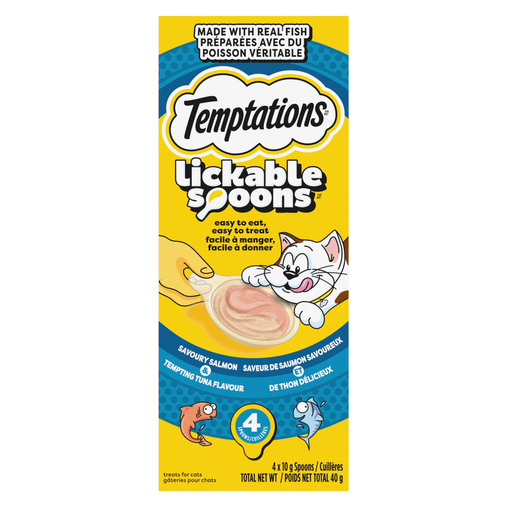 TEMPTATIONS LICKABLE SPOONS Cat Treats Savoury Salmon & Tempting Tuna ...