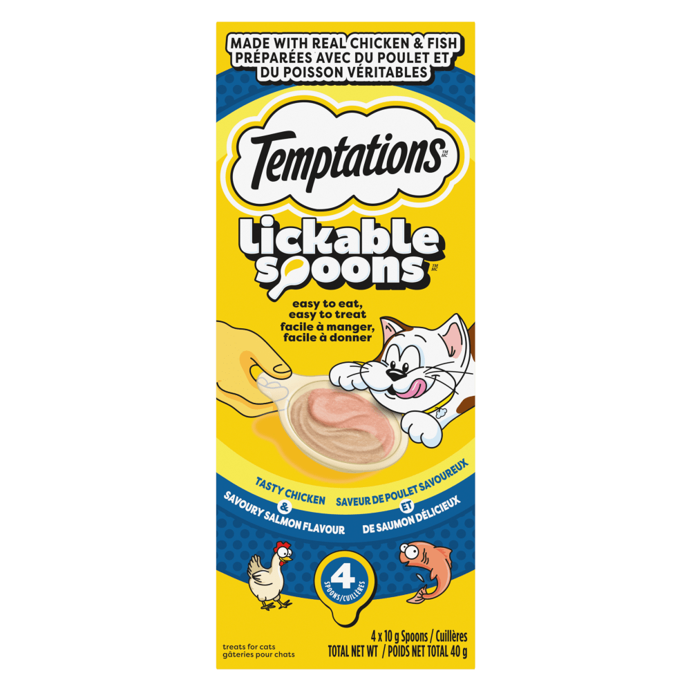 TEMPTATIONS LICKABLE SPOONS Cat Treats Tasty Chicken & Savoury Salmon ...